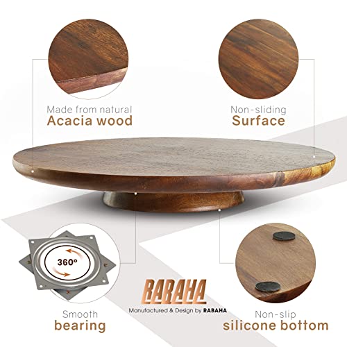 RABAHA 13" Acacia Cake Stand Rotating – Rustic Cake Stand Set Turntable with 2 Icing Spatulas, 3 Smoothers – Wooden Revolving Spinner Cake Decorating Supplies - Use at Parties, Wedding (Acacia Wood)