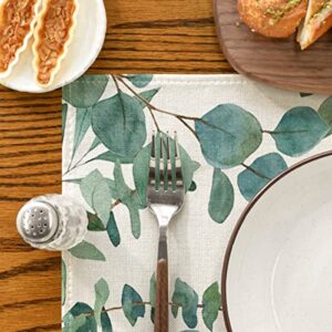 Artoid Mode Eucalyptus Leaves Summer Placemats for Dining Table, 12 x 18 Inch Spring Seasonal Holiday Rustic Vintage Washable Table Mats Set of 4