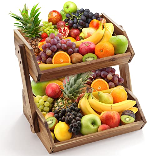 Fruit Basket, Fruit Bowl, 2 Tier Fruit Basket for Kitchen, Fruit Stand Storage Holder, Heavy Duty/Multipurpose/Large Capacity for Fruit, Vegetables, Bread Storage and Home Kitchen Countertop Organizer