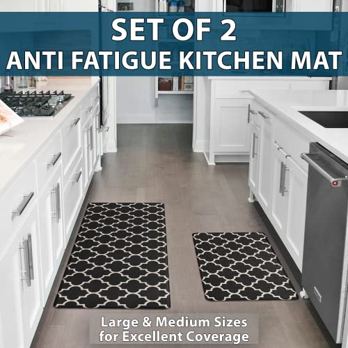 ComfiLife Kitchen Mats for Floor (2 PCs) – Cushioned Anti Fatigue Kitchen Rug for Comfortable Standing – Waterproof, Easy Clean, Non-slip, Thick Kitchen Mat Set for Home, Office, Sink, Laundry (Black)