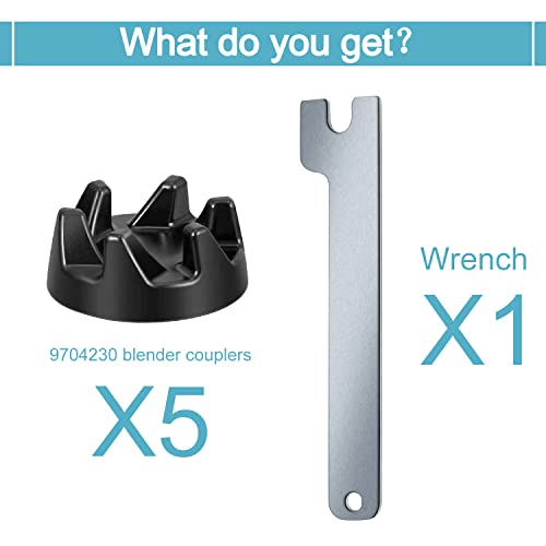 5Pcs 9704230 Blender Replacement Parts,Blender Coupler Accessories Rubber Gear Couplings,Compatible with KitchenAid WP9704230VP WP9704230-5 Coupler&1 Wrench (5 Coupler+1 Wrench)