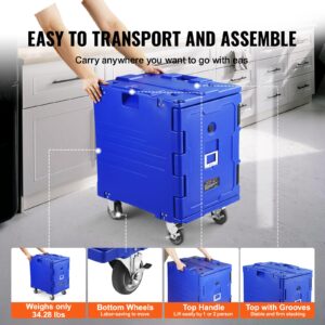 VEVOR Insulated Food Pan Carrier, 82 Qt Hot Box for Catering, LLDPE Food Box Carrier w/One-Piece Buckle, Front Loading Food Warmer w/Handles, End Loader w/Wheels for Restaurant, Canteen, etc. Blue