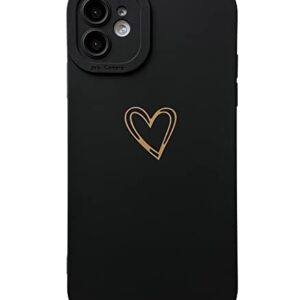 Qokey for iPhone 11 Case 6.1" 2019, Side&Back Cute Plated Love Heart with Anti-Fall Lens Cameras Cover Protection Soft TPU Shockproof Anti-Fingerprint Phone Cases for Women Girls Men - Black