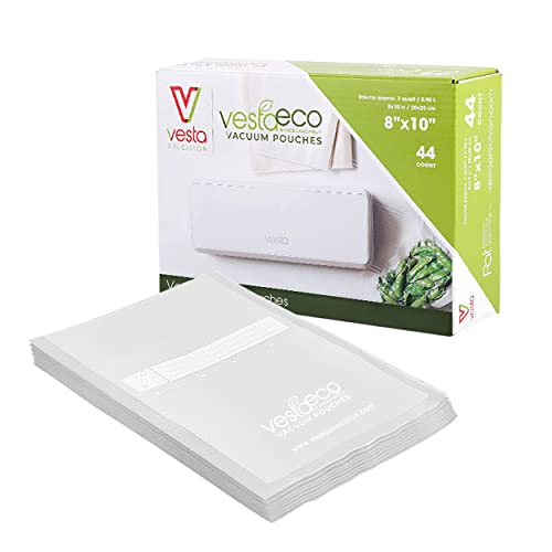 VestaEco Commercially Compostable Vacuum Seal Bags - Embossed - 8 x 10 Inches - 44 Vacuum Bags per Box