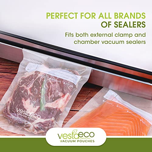 VestaEco Commercially Compostable Vacuum Seal Bags - Embossed - 8 x 10 Inches - 44 Vacuum Bags per Box