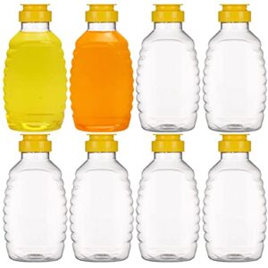 8 pcs 16 oz plastic honey jar,clear plastic squeeze honey bottles,empty squeeze honey bottle container holder with flip lid for easy storing and dispensing