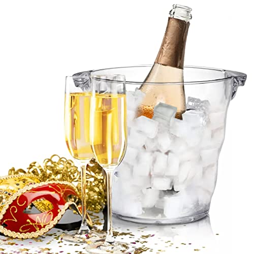 Dicunoy Ice Bucket, 4 Liter Plastic Champagne Bucket Chiller, Thick Clear Beverage Tubs with Handle, Thick Wine Cooler Bucket for Bar, Home, Parties, for 2 Wine or Champagne Bottles