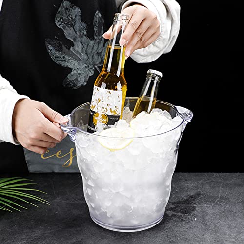 Dicunoy Ice Bucket, 4 Liter Plastic Champagne Bucket Chiller, Thick Clear Beverage Tubs with Handle, Thick Wine Cooler Bucket for Bar, Home, Parties, for 2 Wine or Champagne Bottles