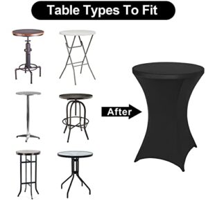 FestiCorp Spandex Black Table Cover, Cocktail Fitted Tablecloths, Round Highboy Stretch Table Covers Cloths for Party, Bar, Wedding, Birthday, Banquet, 30"-32" Diameter x 40"-43" Height