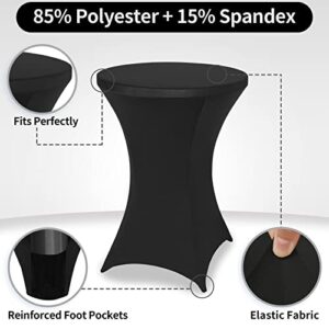 FestiCorp Spandex Black Table Cover, Cocktail Fitted Tablecloths, Round Highboy Stretch Table Covers Cloths for Party, Bar, Wedding, Birthday, Banquet, 30"-32" Diameter x 40"-43" Height