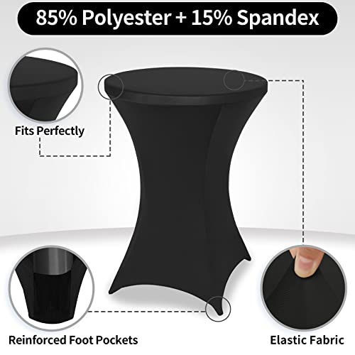 FestiCorp Spandex Black Table Cover, Cocktail Fitted Tablecloths, Round Highboy Stretch Table Covers Cloths for Party, Bar, Wedding, Birthday, Banquet, 30"-32" Diameter x 40"-43" Height