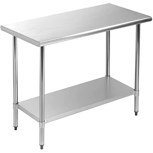 Stainless Steel Table Kitchen Prep Table Work Table with Adjustable Shelf Metal Commercial Worktable Kitchen Utility Dinning Table for Restaurant, Garage, Home and Hotel, 24"x36"