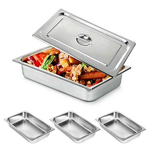 MEDEIYIBI Table Pan 4 PCS Stainless Steel Steam Pans with Lids 4 in deep Food Prep Pan Commercial Integrated Design Hotel Pan for Buffet Food Service Catering Kitchen Daily Use 20x 12 x 4 in