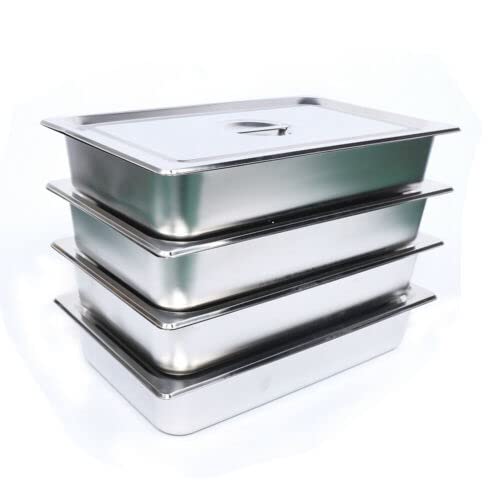 MEDEIYIBI Table Pan 4 PCS Stainless Steel Steam Pans with Lids 4 in deep Food Prep Pan Commercial Integrated Design Hotel Pan for Buffet Food Service Catering Kitchen Daily Use 20x 12 x 4 in