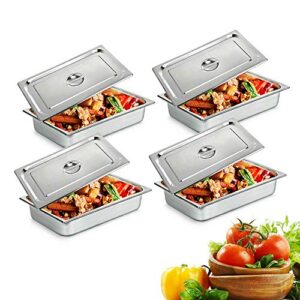 MEDEIYIBI Table Pan 4 PCS Stainless Steel Steam Pans with Lids 4 in deep Food Prep Pan Commercial Integrated Design Hotel Pan for Buffet Food Service Catering Kitchen Daily Use 20x 12 x 4 in