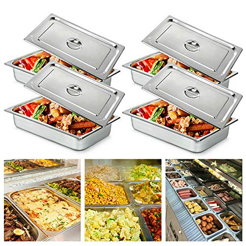 MEDEIYIBI Table Pan 4 PCS Stainless Steel Steam Pans with Lids 4 in deep Food Prep Pan Commercial Integrated Design Hotel Pan for Buffet Food Service Catering Kitchen Daily Use 20x 12 x 4 in