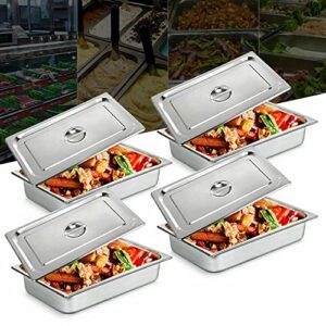 MEDEIYIBI Table Pan 4 PCS Stainless Steel Steam Pans with Lids 4 in deep Food Prep Pan Commercial Integrated Design Hotel Pan for Buffet Food Service Catering Kitchen Daily Use 20x 12 x 4 in