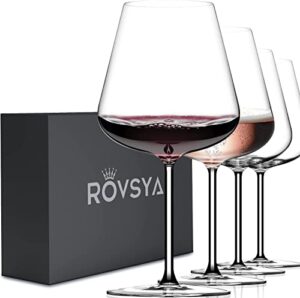 rovsya red wine glasses set of 4-28oz large wine glasses hand blown crystal-clearer,lighter for wine tasting, gift packaging for valentine's day, anniversary, father's day, birthday