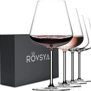 ROVSYA Red Wine Glasses Set of 4-28oz Large Wine Glasses Hand Blown Crystal-Clearer,Lighter for Wine Tasting, Gift Packaging for Valentine's Day, Anniversary, Father's Day, Birthday