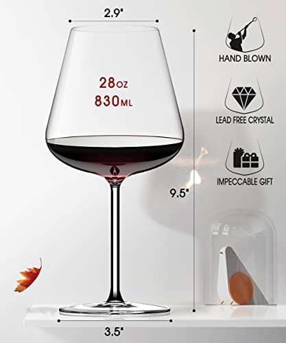 ROVSYA Red Wine Glasses Set of 4-28oz Large Wine Glasses Hand Blown Crystal-Clearer,Lighter for Wine Tasting, Gift Packaging for Valentine's Day, Anniversary, Father's Day, Birthday