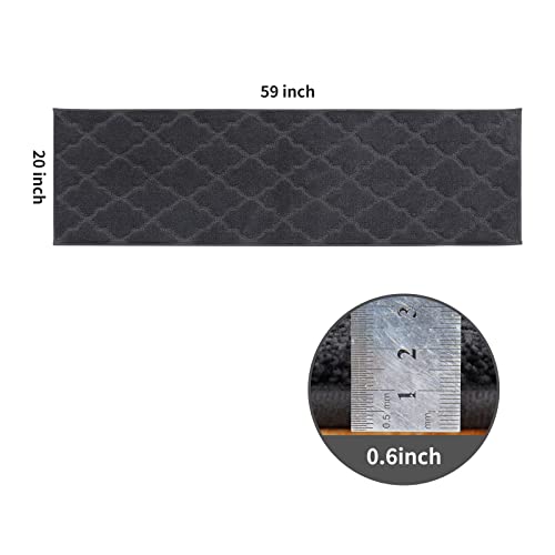 COSY HOMEER Soft Kitchen Floor Mats for in Front of Sink Super Absorbent Kitchen Rugs 20"x59" Non-Skid Standing Mat Washable,Polyester,Dark Grey