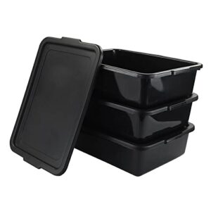 kekow plastic bus box with lid, commercial bus tubs with handle, 3-pack, black