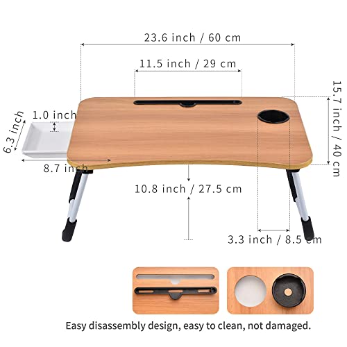 Laptop Bed Desk Table Tray Stand with Cup Holder/Drawer for Bed/Sofa/Couch/Study/Reading/Writing On Low Sitting Floor Large Portable Foldable Lap Trays Eating and laptops(Walnut)