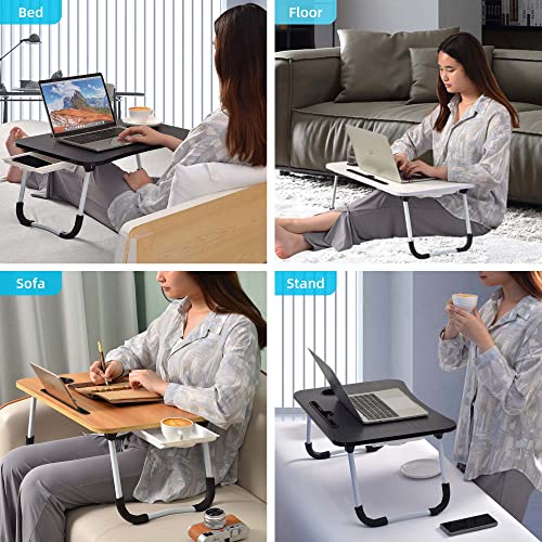 Laptop Bed Desk Table Tray Stand with Cup Holder/Drawer for Bed/Sofa/Couch/Study/Reading/Writing On Low Sitting Floor Large Portable Foldable Lap Trays Eating and laptops(Walnut)