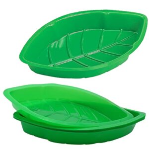 12 pcs palm leaf hawaiian party serving tray plastic - candy bar food holder, buffet food plates for luau jungle tropical party supplies table centerpiece decoration