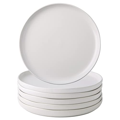 AmorArc Ceramic Dinner Plates Set of 6, Wavy Rim 10.5 Inch Stoneware Dish Set, Large Dinnerware Plates for Kitchen-Microwave&Dishwasher Safe, Scratch Resistant-Reactive Glaze Matte White