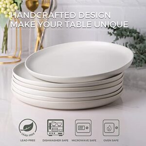 AmorArc Ceramic Dinner Plates Set of 6, Wavy Rim 10.5 Inch Stoneware Dish Set, Large Dinnerware Plates for Kitchen-Microwave&Dishwasher Safe, Scratch Resistant-Reactive Glaze Matte White