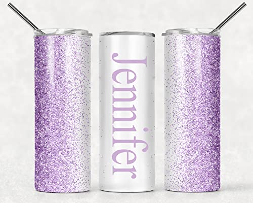 Personalized Insulated 20oz Tumbler | Stainless Steel Insulated Cup | Travel Cup | Double Wall Coffee Cup for Hot and Cold Drinks | Rose Pink Glitter Effect with Name