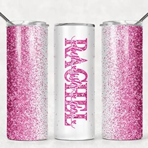 Personalized Insulated 20oz Tumbler | Stainless Steel Insulated Cup | Travel Cup | Double Wall Coffee Cup for Hot and Cold Drinks | Rose Pink Glitter Effect with Name