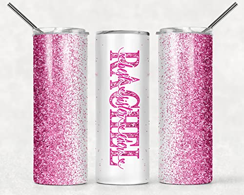 Personalized Insulated 20oz Tumbler | Stainless Steel Insulated Cup | Travel Cup | Double Wall Coffee Cup for Hot and Cold Drinks | Rose Pink Glitter Effect with Name