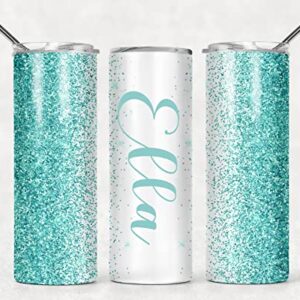 Personalized Insulated 20oz Tumbler | Stainless Steel Insulated Cup | Travel Cup | Double Wall Coffee Cup for Hot and Cold Drinks | Rose Pink Glitter Effect with Name