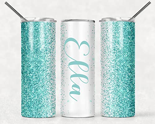 Personalized Insulated 20oz Tumbler | Stainless Steel Insulated Cup | Travel Cup | Double Wall Coffee Cup for Hot and Cold Drinks | Rose Pink Glitter Effect with Name