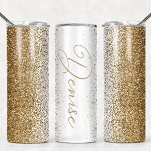 Personalized Insulated 20oz Tumbler | Stainless Steel Insulated Cup | Travel Cup | Double Wall Coffee Cup for Hot and Cold Drinks | Rose Pink Glitter Effect with Name