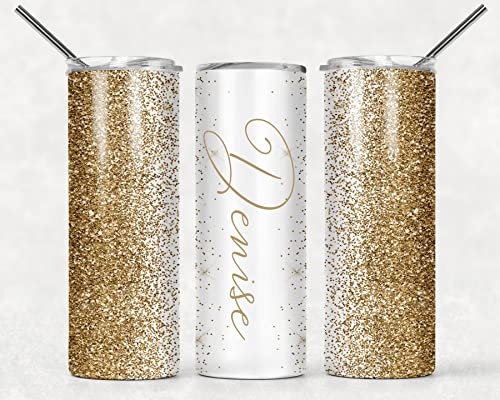 Personalized Insulated 20oz Tumbler | Stainless Steel Insulated Cup | Travel Cup | Double Wall Coffee Cup for Hot and Cold Drinks | Rose Pink Glitter Effect with Name