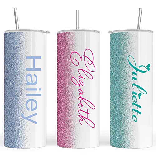 Personalized Insulated 20oz Tumbler | Stainless Steel Insulated Cup | Travel Cup | Double Wall Coffee Cup for Hot and Cold Drinks | Rose Pink Glitter Effect with Name