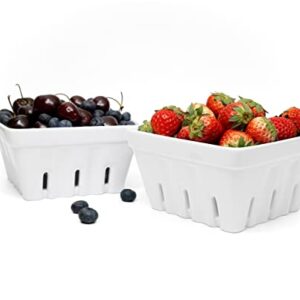 Woouch Ceramic Berry Basket, Square Fruit Bowl With Holes, 5.7" Colander For Kitchen, Cute Small Container For Berries, Strawberry, Grape, Cherry, Rustic Stoneware Décor (White)