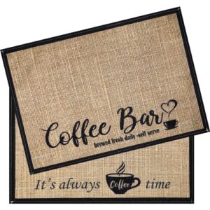 2 pieces coffee bar mat,coffee bar accessories 20 x 14 inch coffee bar decoration coffee placemats for coffee machine, coffee bar, countertops,coffee station accessories (coffee time)