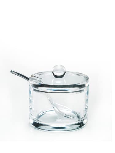 J&M DESIGN Clear Acrylic Sugar Bowl With Lid And Spoon For Coffee Bar Accessories, Cereal Bowls, Tea, Kitchen Countertop Canisters & Baking - 8 oz Container Jar Dispenser Holder - Dishwasher Safe