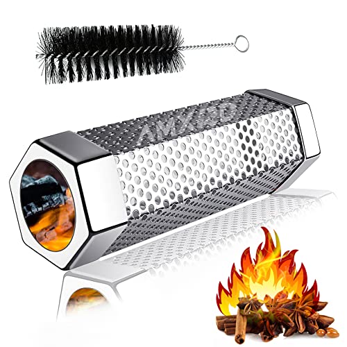 AMXRD Smoke Tube, Premium 6 inch 304 Stainless Steel BBQ Wood Pellet Smoker Tube with Cleaning Brush for All Grills or Smoker, Dishwasher Safe