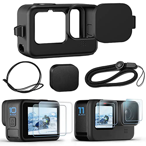 OKFUN Accessories Kit for Go Pro Hero 11/Hero 10 /Hero 9 Black,2-Pack (6pcs)Screen Protector Silicone Sleeve Protective Case with Lens Cover Cap Lanyard for Go Pro Hero 11 Hero10 Hero9 Action Camera.