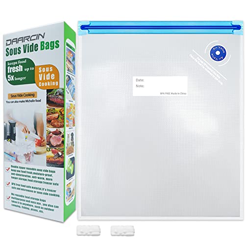 Daarcin Large Sous Vide Bags,15pcs10.2x13.4in/26 * 34cm BPA Free Reusable Vacuum Sealer Bag,Keep Food Fresh, with 2 Sealing Clips