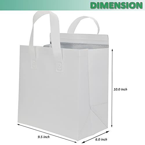 AIVYGDEN Insulated Take Away Bags,Thermal Insulation Food Bag for Coffee,Milky Tea,Take-away Dinner,Fresh Seafood,Cold or Warm Food drive for Restaurant,Retail Store or Picnic/BBQ (White / 12-Pack)