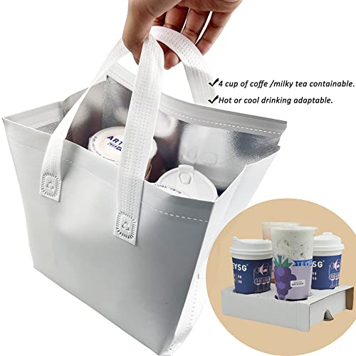 AIVYGDEN Insulated Take Away Bags,Thermal Insulation Food Bag for Coffee,Milky Tea,Take-away Dinner,Fresh Seafood,Cold or Warm Food drive for Restaurant,Retail Store or Picnic/BBQ (White / 12-Pack)