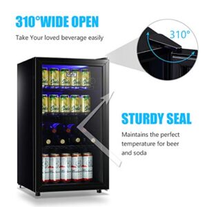 WANAI Beverage Refrigerator Cooler Fridge Glass Door 125Can Beer Fridge Beverage Cooler Drinks Wines Juice Soda Cooler Adjustable Shelves Blue LED Lights Temp Control for Home Office Dorm Bar 3.5 Cu. Ft