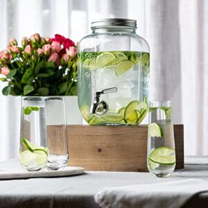 1 Gallon Glass Water Dispenser with Stainless Steel Spigot + Marker & Chalkboard, & Ice Cylinder - 100% Leakproof Beverage Dispenser Mason Jar Drink Dispenser Gallon Jug - Laundry Detergent Holder.