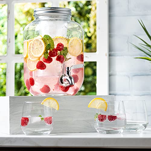 1 Gallon Glass Water Dispenser with Stainless Steel Spigot + Marker & Chalkboard, & Ice Cylinder - 100% Leakproof Beverage Dispenser Mason Jar Drink Dispenser Gallon Jug - Laundry Detergent Holder.